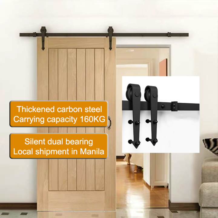 Barn Door Sliding Set 1.5m/1.83m/2m/2.44m Black Carbon Steel Sliding ...