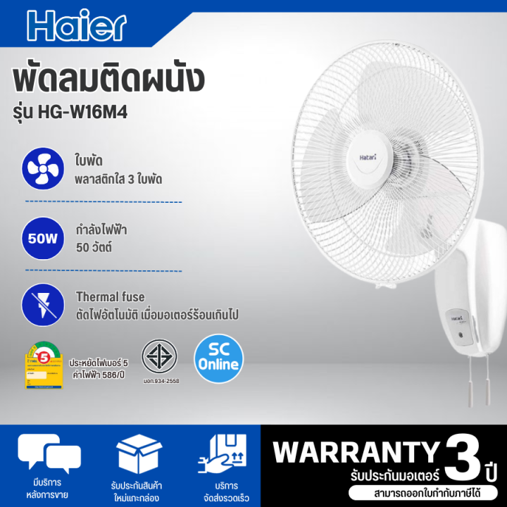 Hatari พัดลมติดผนัง 16 นิ้ว รุ่น HT-W16M6 สีดำ/ รุ่น HG-W16M4 สีขาว ...