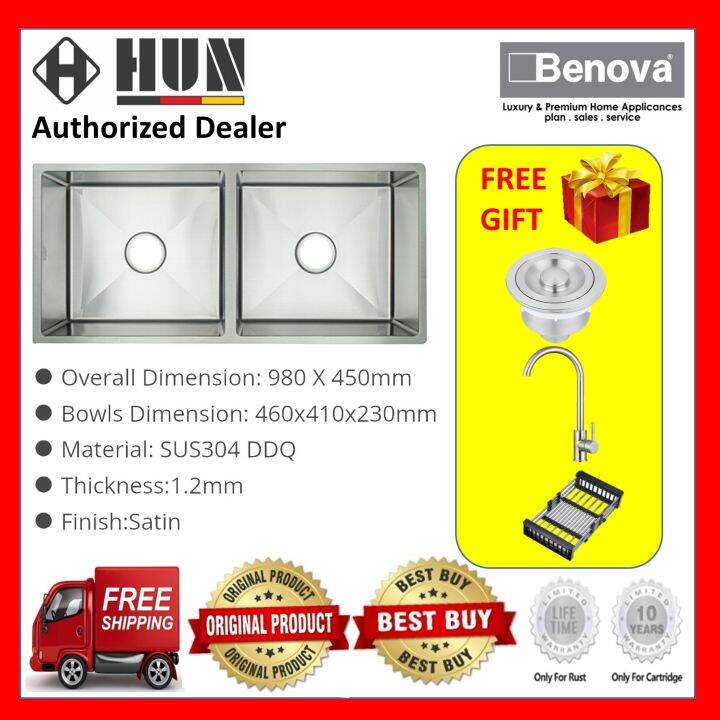 HUN Double Bowl Nano Stainless Steel Kitchen Sink HKS 306 (Silver) | Lazada