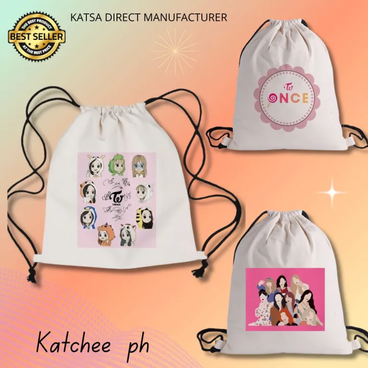 Twice1 Drawstring Bag Katsa Canvas High Quality / Korean Knapsack ...