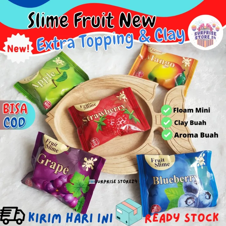 Slem buah / slime fruit with new packaging plus extra topping dan clay ...