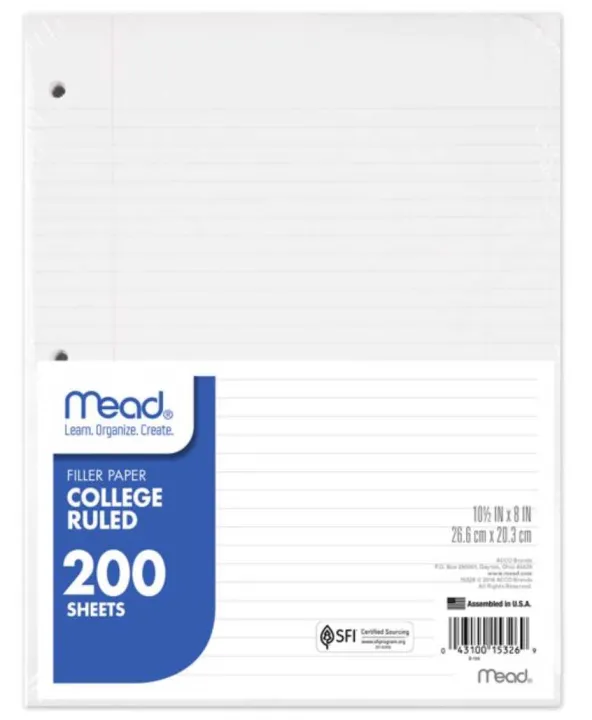 Mead filler paper white 200 sheets 11" x 8 1/2" | Lazada PH