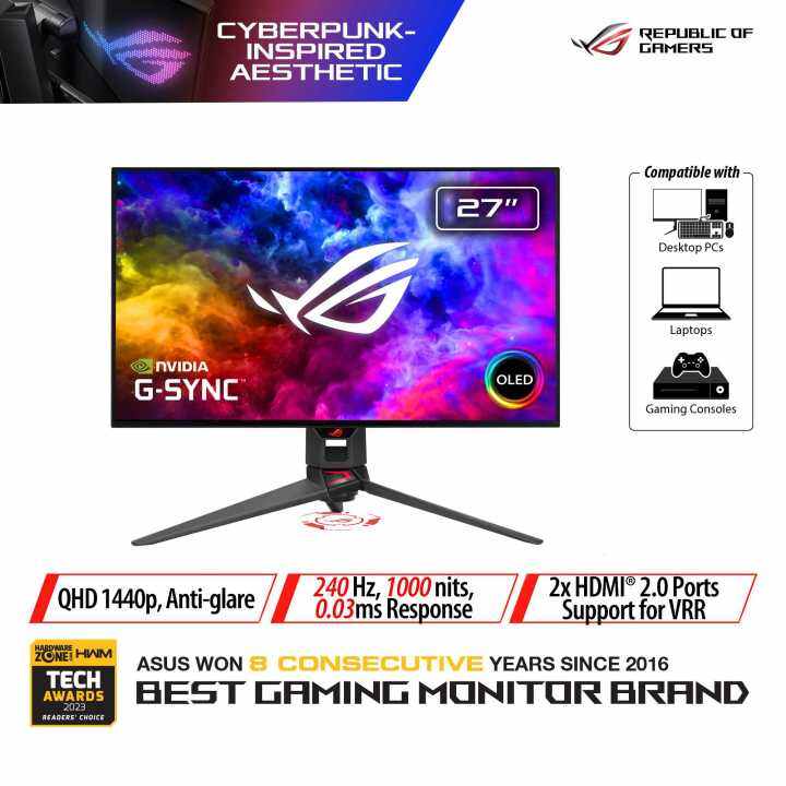 ROG Swift OLED PG27AQDM gaming monitor ― 27-inch (26.5-inch viewable ...