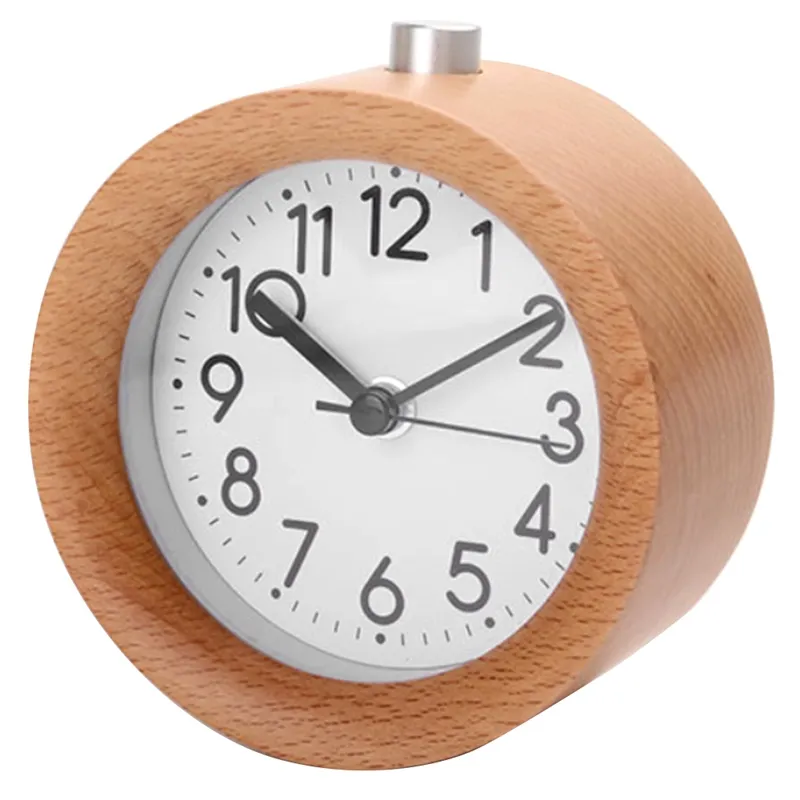 Handmade Round Wooden Alarm Clock Digital Silent Bedside Table Beech ...