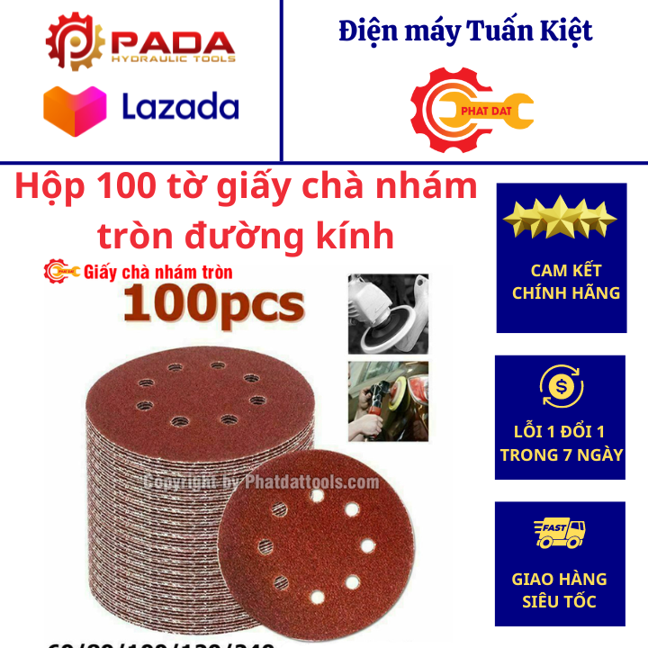 Hộp 100 tờ giấy chà nhám tròn đường kính 125mm-180mm-230m-Độ nhám từ P40 đến P240 | Lazada.vn