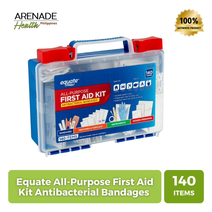 Equate All-Purpose First Aid Kit Antibacterial Bandages 140 Items ...