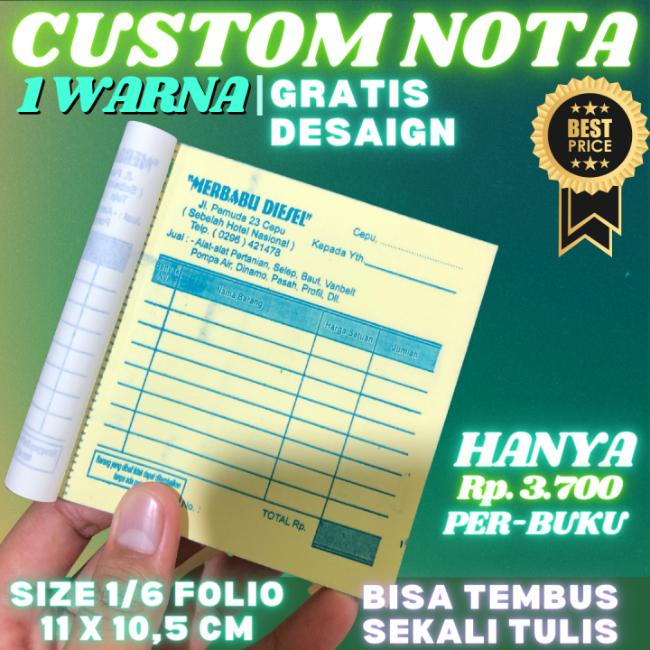 [TERMURAH] Cetak Nota Custom 1/6 Folio 1 warna rangkap 2 PLY | Lazada ...