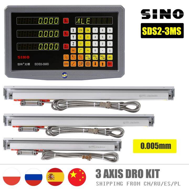 SINO SDS3MS 3 Axis Digital Readout DRO Set SDS2-3MS And TTL 0.005mm KA-300 Linear Glass Scale ...