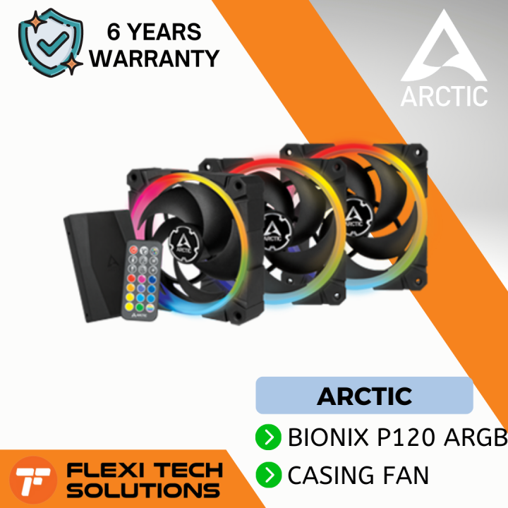 Flexi Tech ARCTIC BIONIX P120 ARGB PWM 120mm Case Fan - (3x Fans ...
