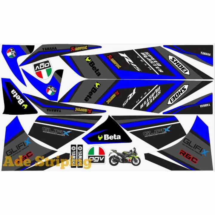 STIKER STRIPING LIS BODY MOTOR YAMAHA R15 V2 VARIASI SHOEI HITAM-BIRU ...