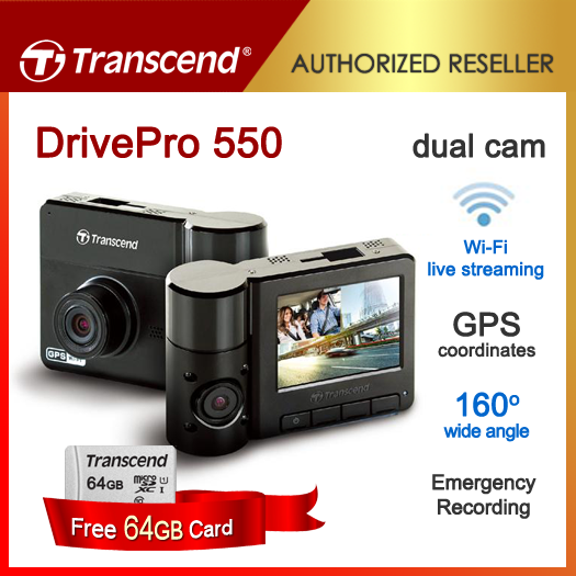 Transcend DrivePro 550B Dual Cam Dashcam with 64GB MicroSD Card | WiFi ...