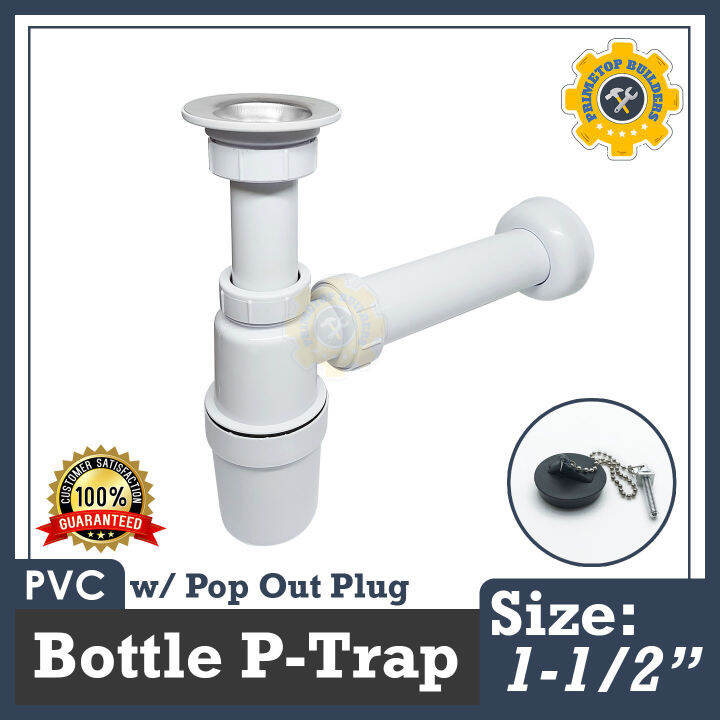 Kitchen Sink PVC P-Trap 1 1/2" with PO Pop Out Plug Bottle Trap with ...