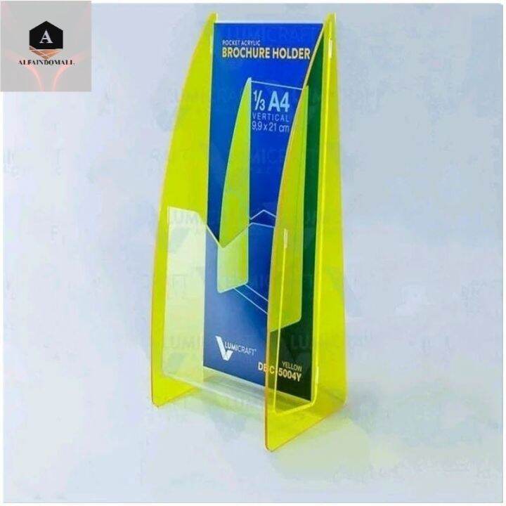 brochure holder stand display akrilik tempat brosur pocket kuning ...