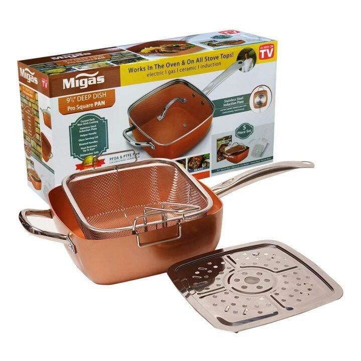 Yoohi - Copper Square 5 in 1 Non-stick Frying Pan Deep Frying Pan with ...