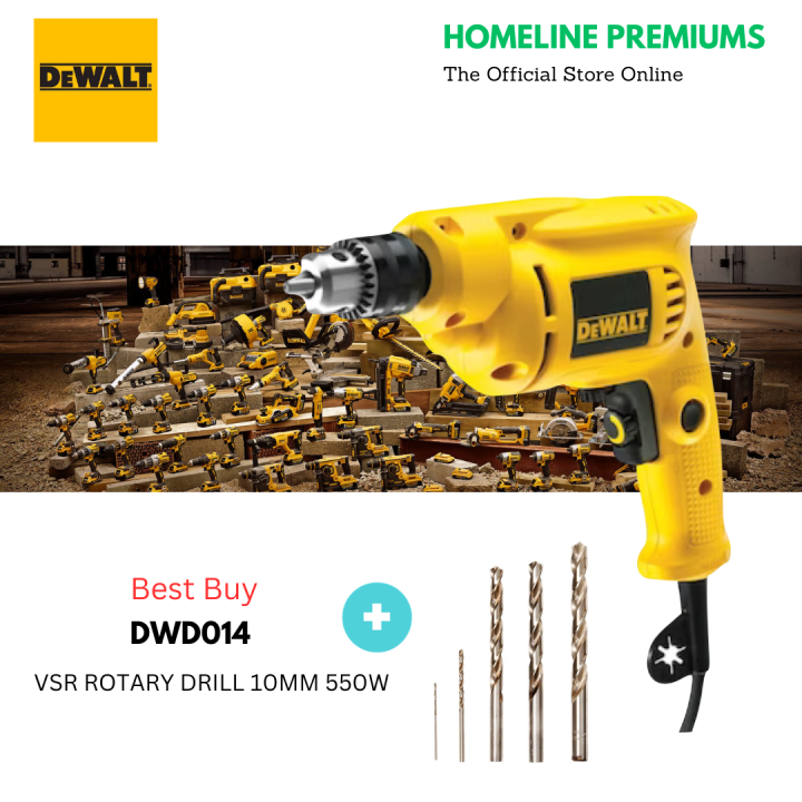 DEWALT DWD014 10MM ROTARY VSR DRILL, 550W + BUNDLING FREE HSS BIT 5PC ...