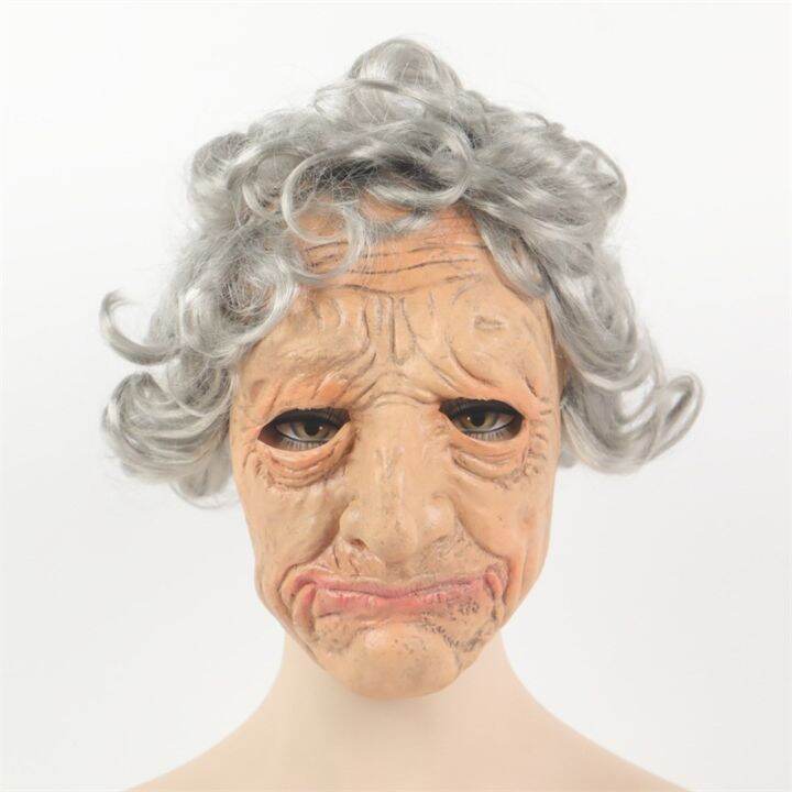 Halloween Mask Headgear Horror Grandma Grandpa Meng Po Old Lady Full ...