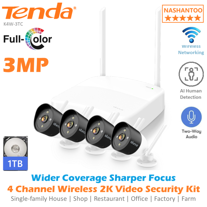 Tenda K4W-3TC 4CH WiFi 3MP CCTV Kit Video Security Package Indoor Two ...