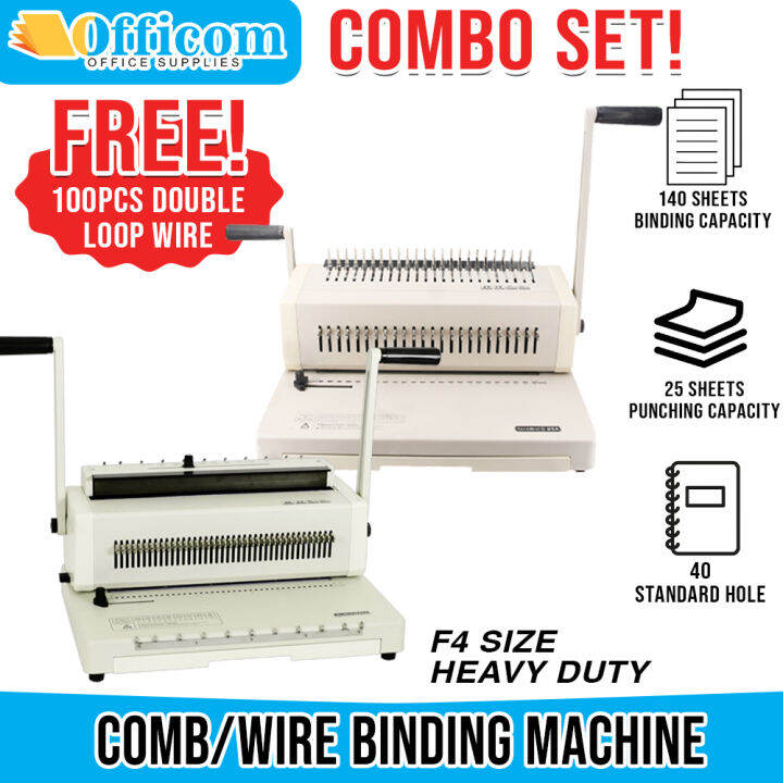 Officom F4 Size Comb / Wire Binding Machine (LONG/LEGAL) with GIFT 100pcs Heavy Duty Ring Binder ...