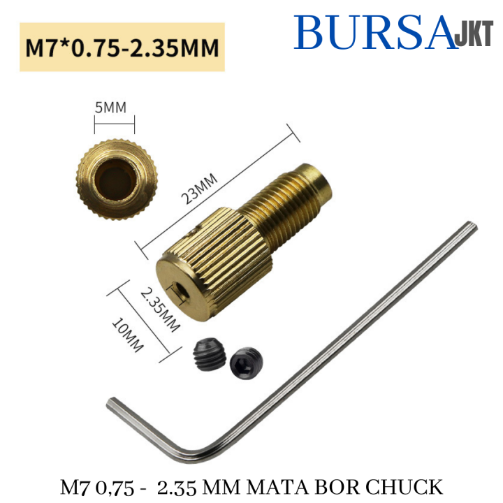 DRILL CHUCK DC MOTOR M7 0.75 - 2.35 MM + BAUT SHAFT + KUNCI HEX ADAPTER ...