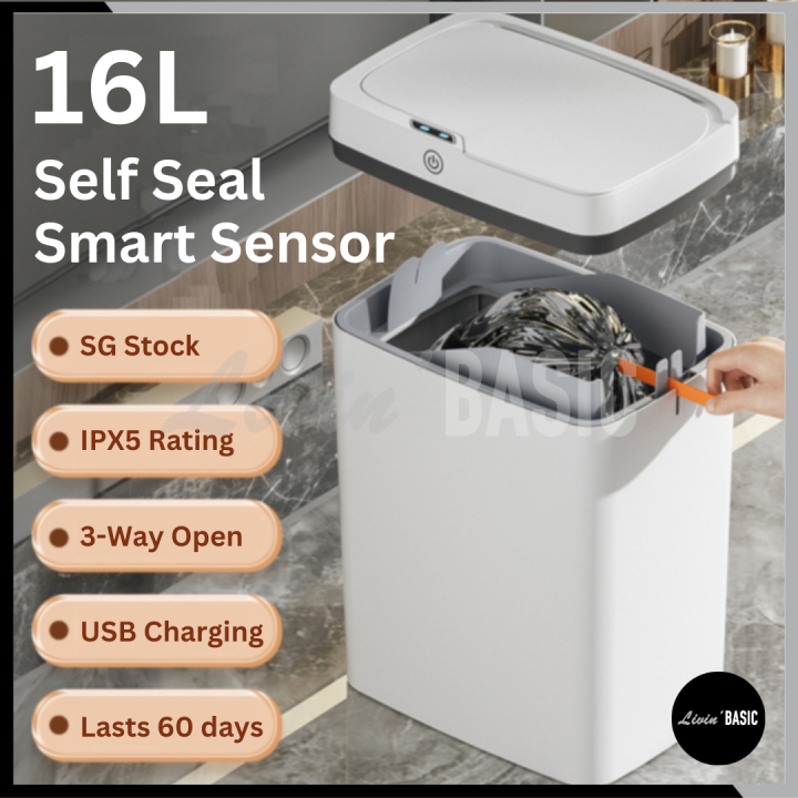 🌟SG INSTOCK🌟 16L Contactless Self Seal Sensor Bin with Lid Smart ...