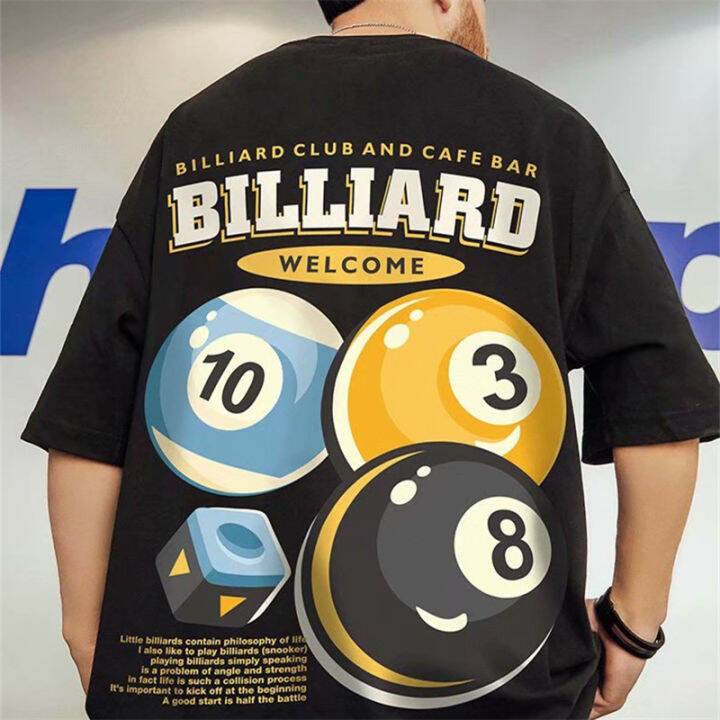 S-8XL Ins Tide แบรนด์บิลเลียดพิมพ์แขนสั้นเสื้อยืดผู้ชายและผู้หญิงเทรนด์เกาหลีบุคลิกภาพคอกลมขนาด ...