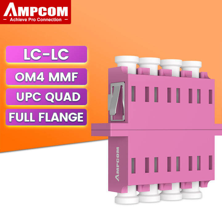 AMPCOM LC To LC Quad Fiber Optical Coupler OS1 OS2 OM1 OM2 OM3 OM4 Full Flange Optic Adapter SMF ...