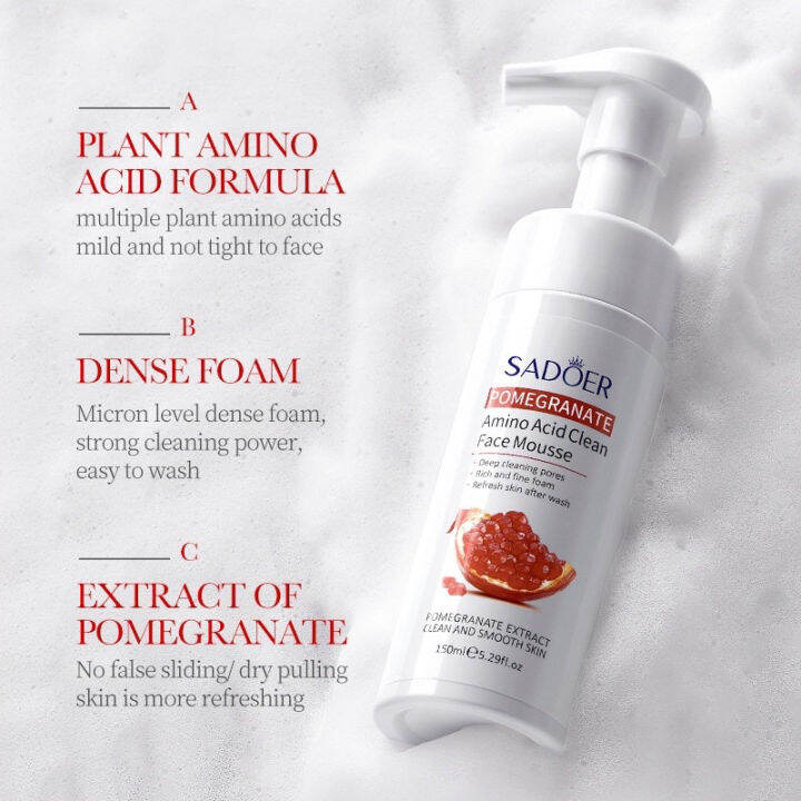 SADOER Pomegranate Amino Acid Cleansing Mousse Oil Control Exfoliating Moisturizing Facial ...