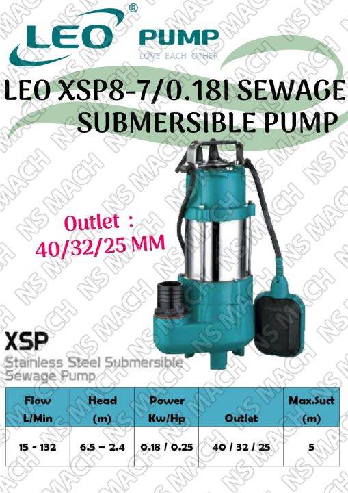 LEO XSP 8-7/0.18I Sewage Submersible Pump 0.25hp 132 l/min | Lazada