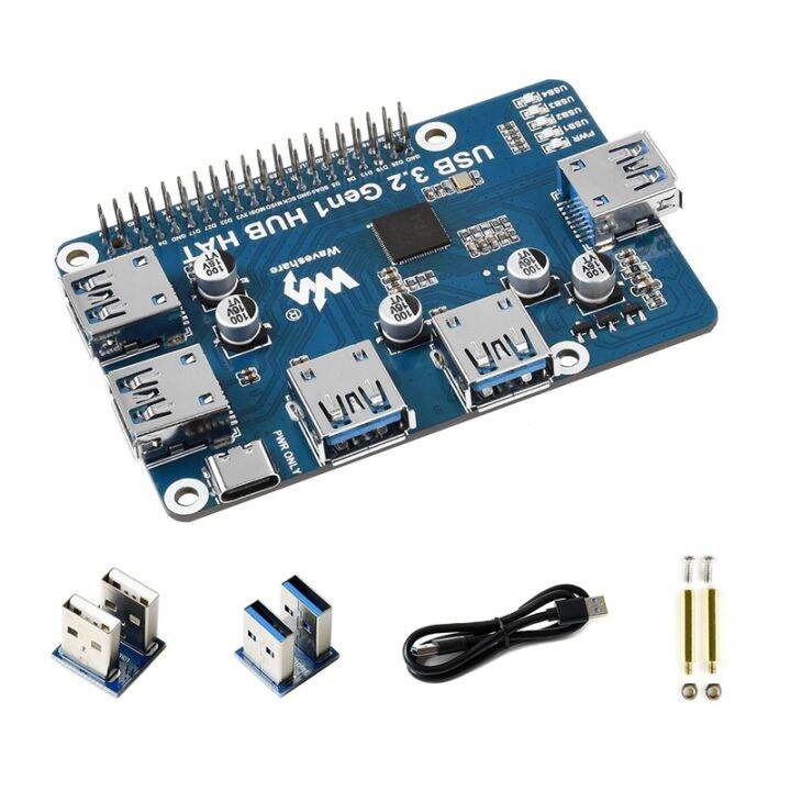Waveshare USB 3.2 Gen1 HUB HAT Expansion Board for Raspberry Pi 4 B 3 ...