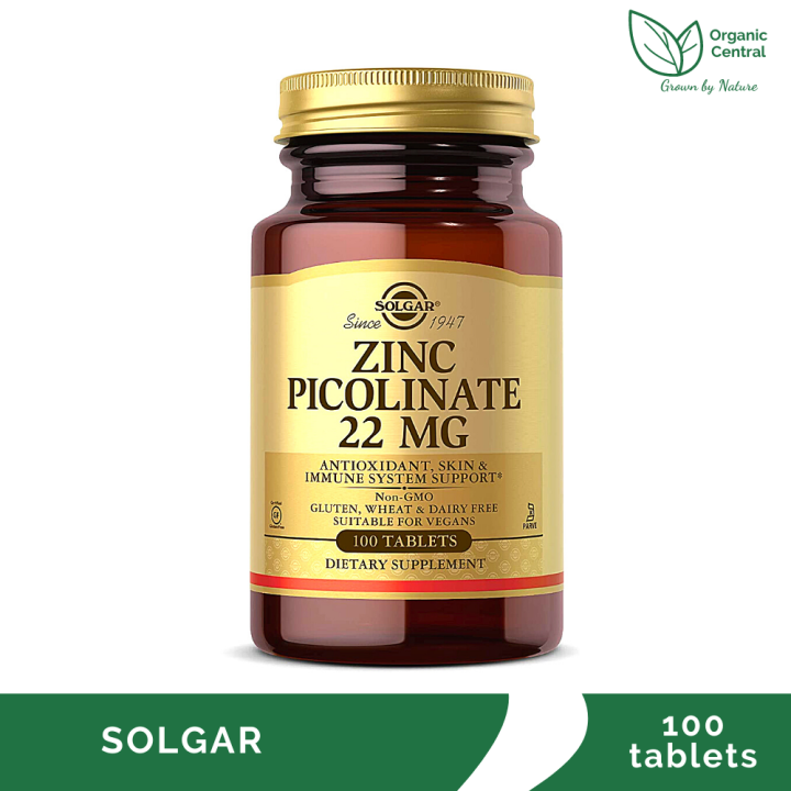 Solgar Zinc Picolinate 22 mg 100 Tablets - Promotes Healthy Skin ...