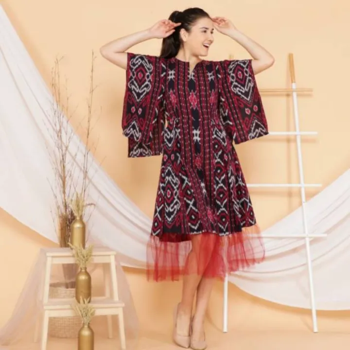 Dress tenun - dress etnik - baju tenun - baju pesta - casual dress DRESS AURORA TENUN IKAT ASLI ...
