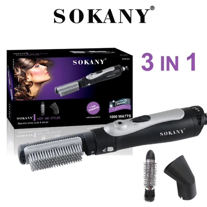SOKANY 3in1 hot air comb styling hair dryer straight hair curler beauty 512-3 | Lazada PH