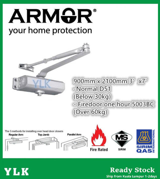 YLK Armor Door Closer Automatic Adjustable Closers ADC-D51 , One Hour ...