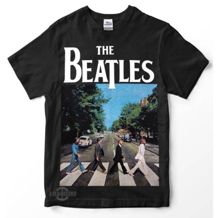 เสื้อยืดพรีเมี่ยมเสื้อยืด พิมพ์ลาย the beatles 3 ABBEY ROAD สไตล์วินเทจ โอเวอร์ไซซ์ สีดํา ...