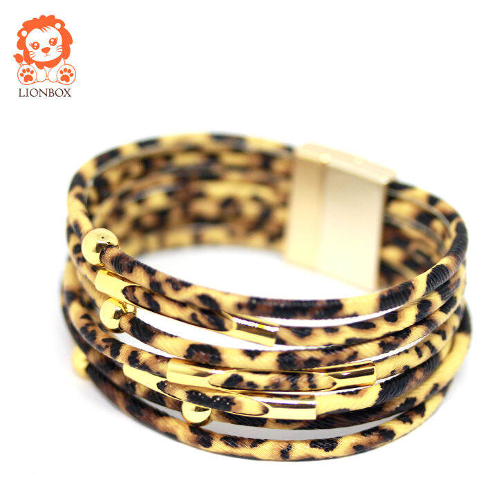 Lionbox กำไลข้อมือแต่งลายเสือสีเหลือง หลายชั้น ตะขอล็อค สไตล์คลาสสิก ...