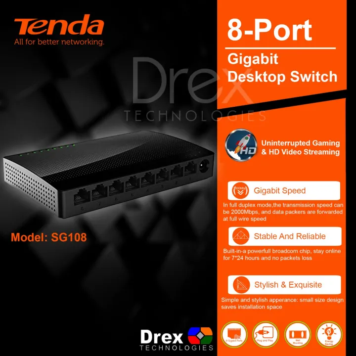 Tenda SG108 8-Port Gigabit Desktop Switch Ethernet Switch | Lazada PH