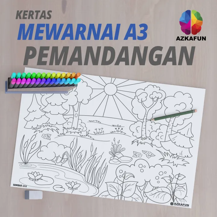 Kertas Mewarnai A3 PEMANDANGAN - Mewarnai anak | Lazada Indonesia