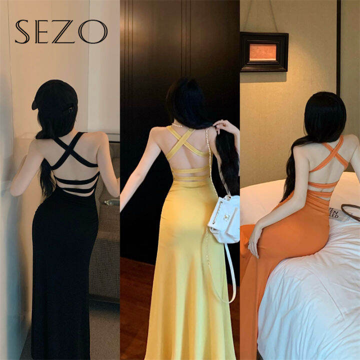 SEZO เสื้อผ้าสตรีสไตล์เกาหลี Y2k เสื้อแขนกุดเปิดหลังถักแบบชุดเดรสมีสาย ...