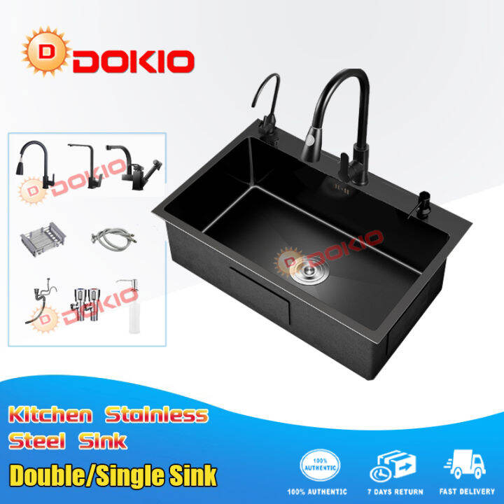 DOKIO 304 Kitchen Sink 3.0 Thickness Stainless Steel Single tub Black ...