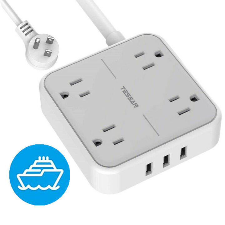 TESSAN Extension Cord Socket Mountable Power Strip with 3 USB Ports,4 ...