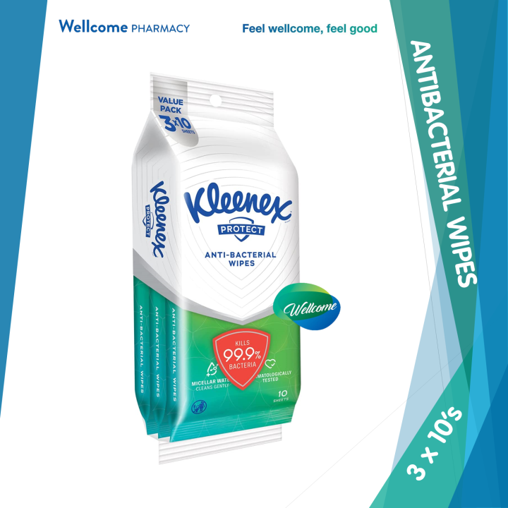 Kleenex Protect Antibacterial Wipes - 3 x 10's (Triple Pack) | Lazada