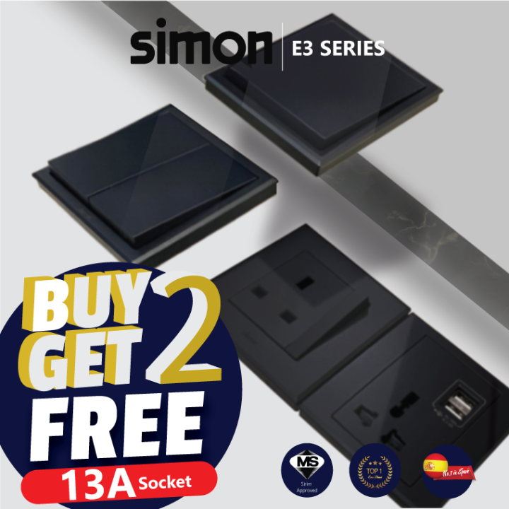 ️ 13A buy 2 free 1 (black) ️ [SIRIM] Switches Socket Simon E3 Black No ...