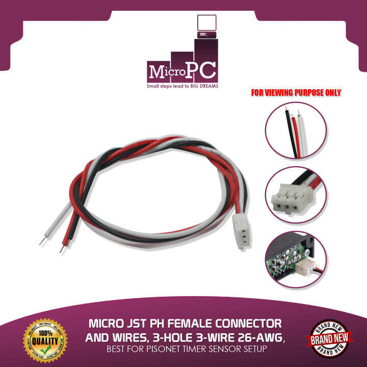 MICRO JST PH 2.0 FEMALE CONNECTOR and WIRES, 3-HOLE 3-WIRE 26-AWG, BEST ...