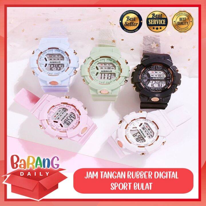 JAM TANGAN RUBBER DIGITAL SPORT BULAT WANITA DAN PRIA FASHION GAYA ...