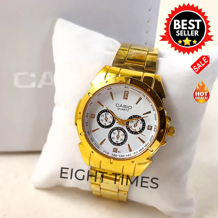 Casio Quartz Chronograph Gold White Dial Stainless Steel Watch for Men ...