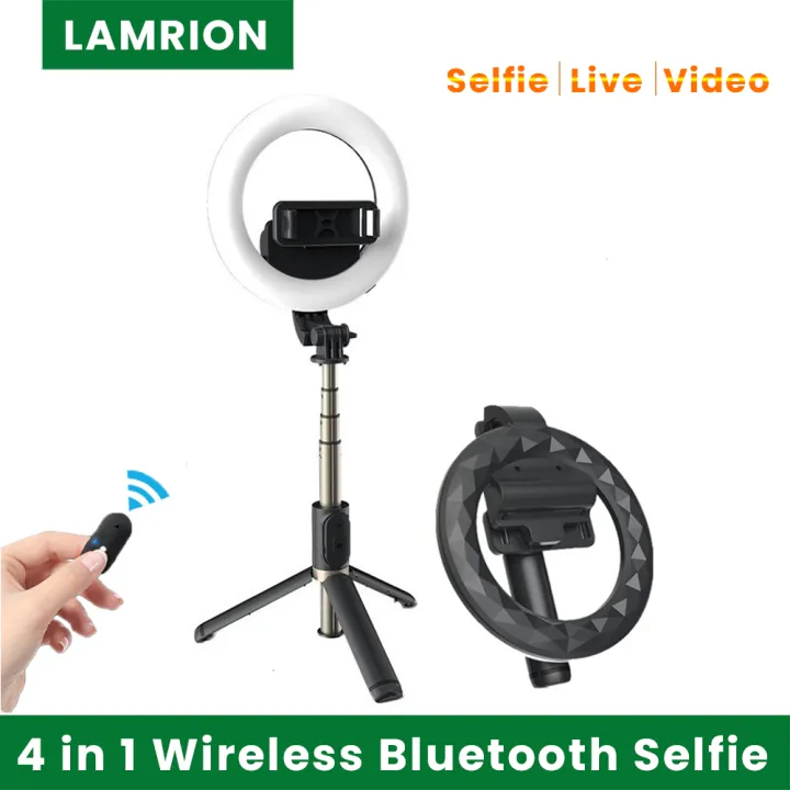 4 In1บลูทูธ S Elfie ติด LED แหวนไฟไร้สาย S Elfie ติดขาตั้งกล้องพับและ ...