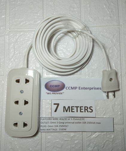7 meters Heavy Duty Extension Cord wire (3)Three Gang flat cord #16 ...