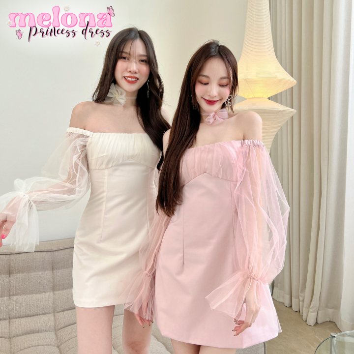 SEOULMATE MELONA #SM6587 มินิเดรสสุดน่ารักมาพร้อมดีเทลแต่งผ้าตะข่ายช่วงอกและช่วงแขน น่ารัก หวน ...