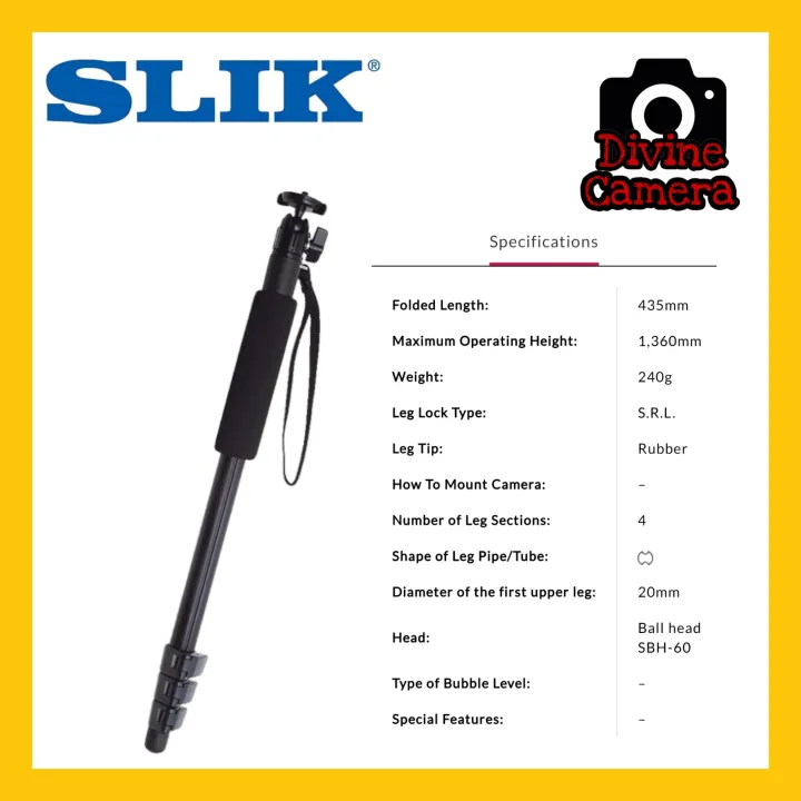 Slik Lighty Pod 100 Monopod 4 section legs Slik SBH-60 Ball Head | Lazada