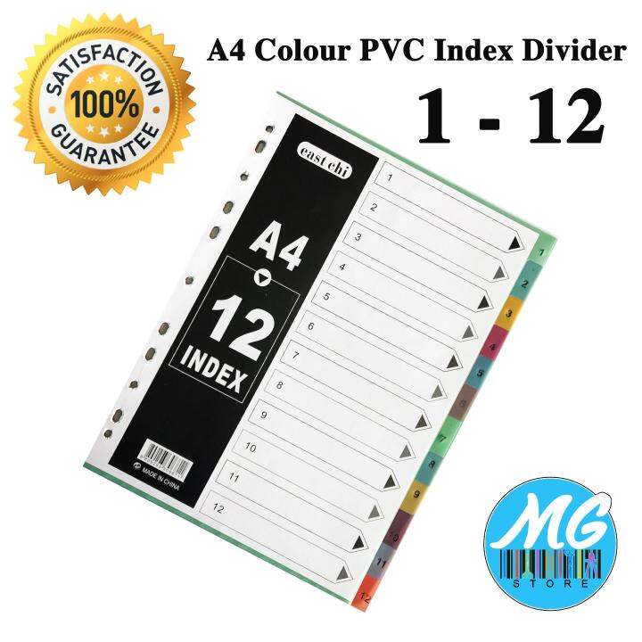 A4 Colour PVC Index Divider 1 to 12 | Lazada